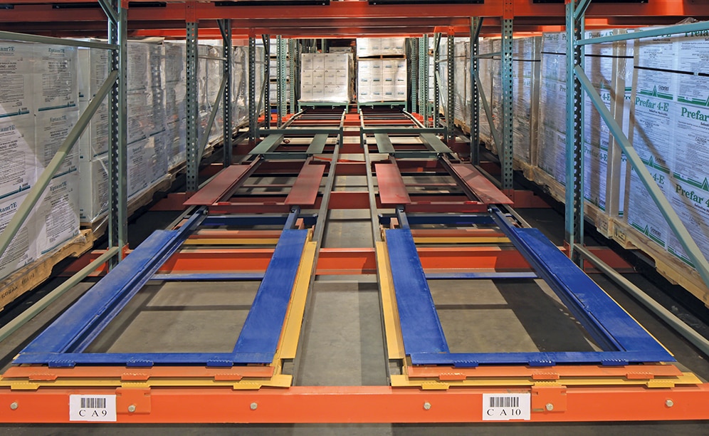 Example of push-back racking at the Desert Depot warehouse in US ...