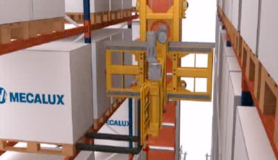 3D animation of a trilateral stacker crane | Mecalux.co.uk